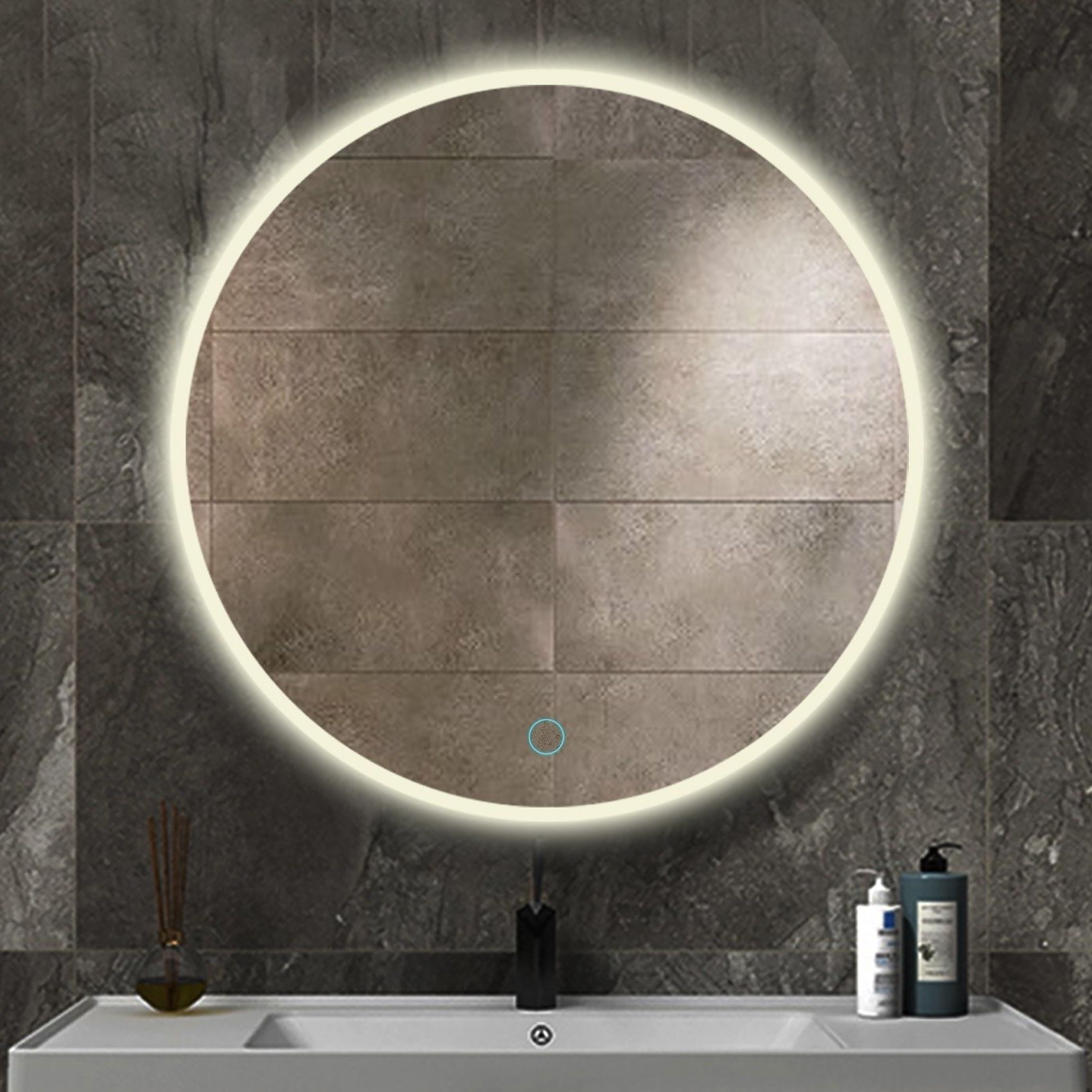 Lustro LED okrągłe podświetlane z włącznikiem 80 cm loftowe - Arena.pl