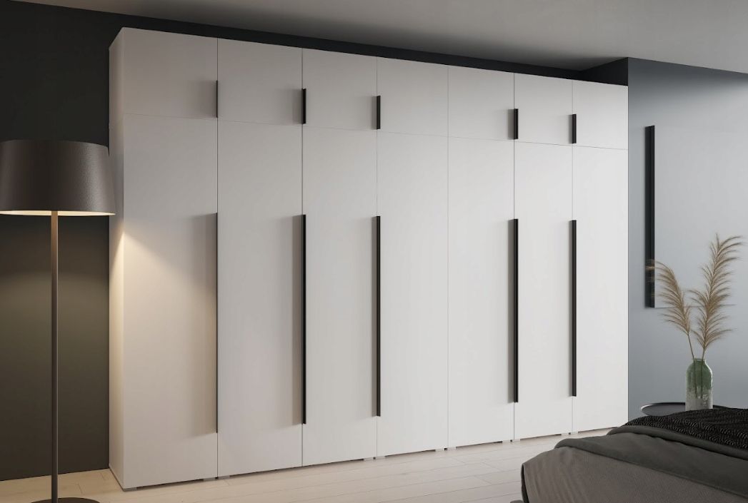Nowoczesna Szafa 350 cm Biała Gładka Uchwyty Różne Kolory OLENA DK ...