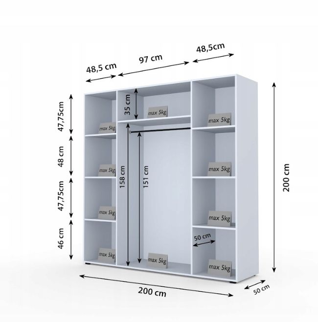 Nowoczesna Szafa 350 cm Biała Gładka Uchwyty Różne Kolory OLENA DK ...